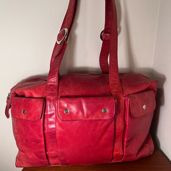 latico | Bags | Latico Red Leather Duffel Weekender Bag | Poshmark